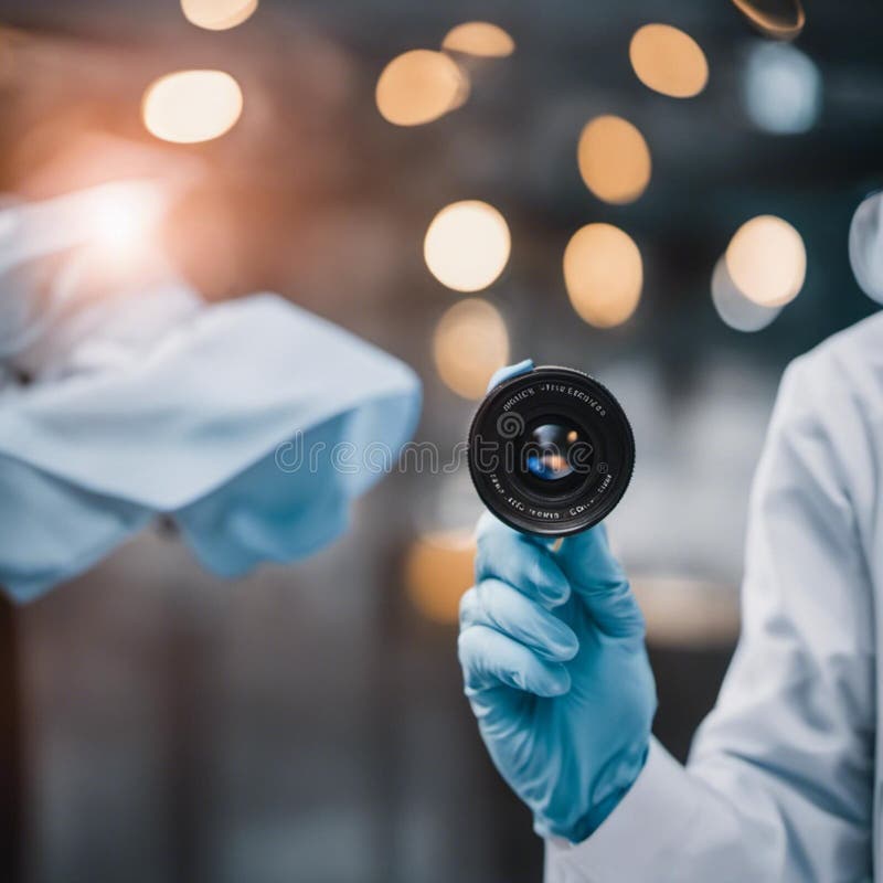 A Medical Team Performing a Science Experiment on a Lens, Using Gloves ...