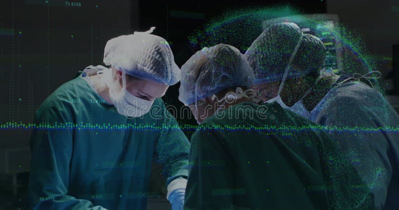 Medical Team Performing Surgery with Digital Data Processing Animation ...