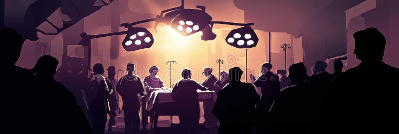Medical Team Performs Surgery in a Dimly Lit Operating Room during ...