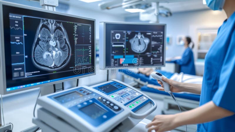 Medical Team is Working with a Brain Scanner in a Modern Hospital ...