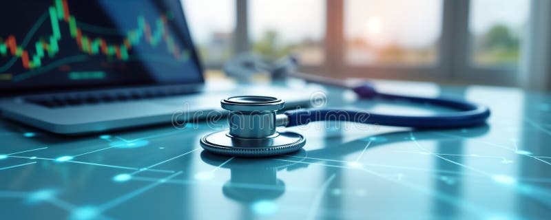 Medical Tech Secure Data Management. Stethoscope Sits on Modern Tech ...
