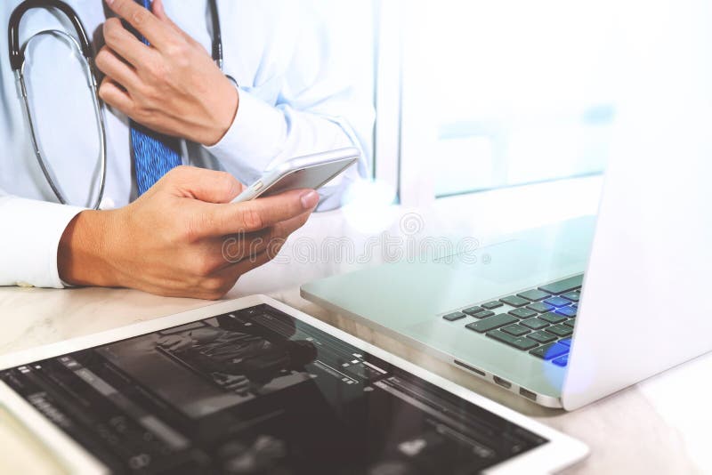 Medical Technology Concept. Doctor Hand Working with Modern Digital ...