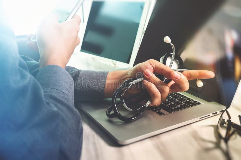 Medical Technology Concept. Doctor Hand Working with Modern Digital ...