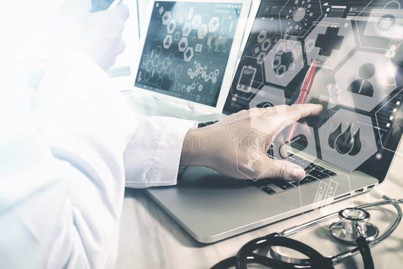 Medical Technology Concept. Doctor Hand Working with Modern Smart Phone ...