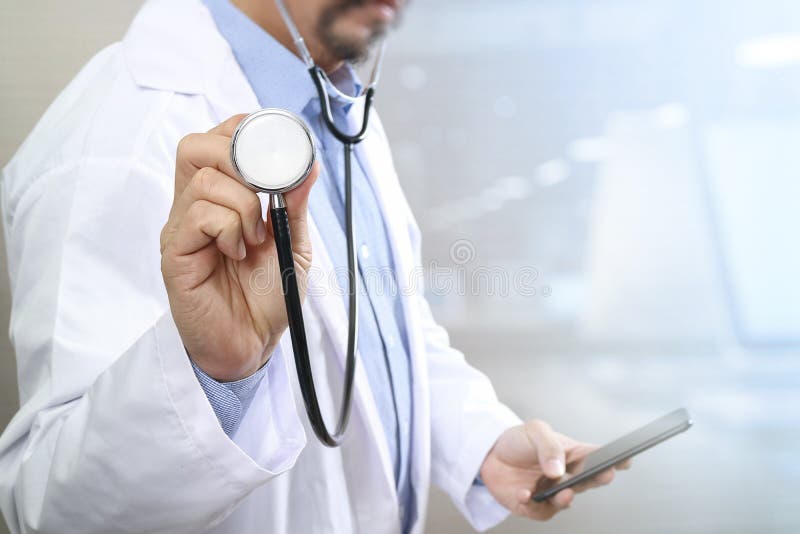 Medical Technology Concept. Doctor Hand Working with Modern Smart Phone ...