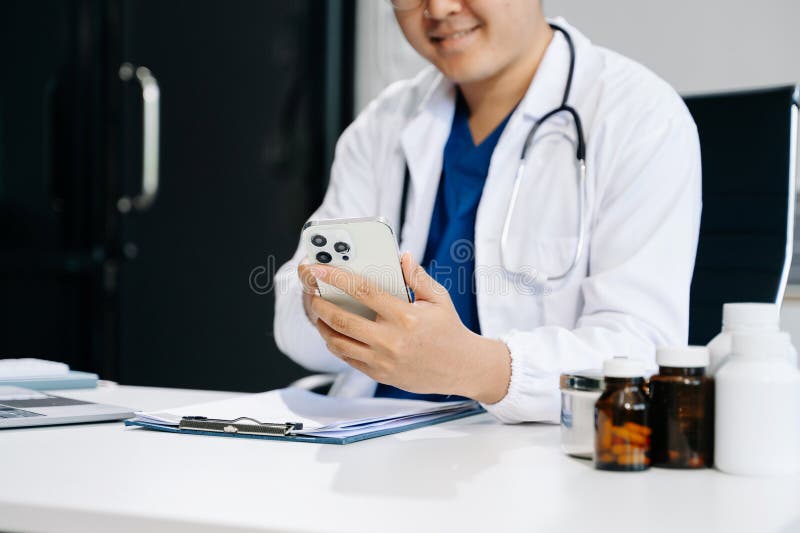 Medical Technology Concept. Doctor Working with Mobile Phone and ...
