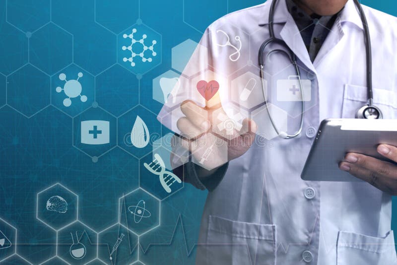 Medical Technology Concept. Doctor Working on Modern Digital Tablet and ...