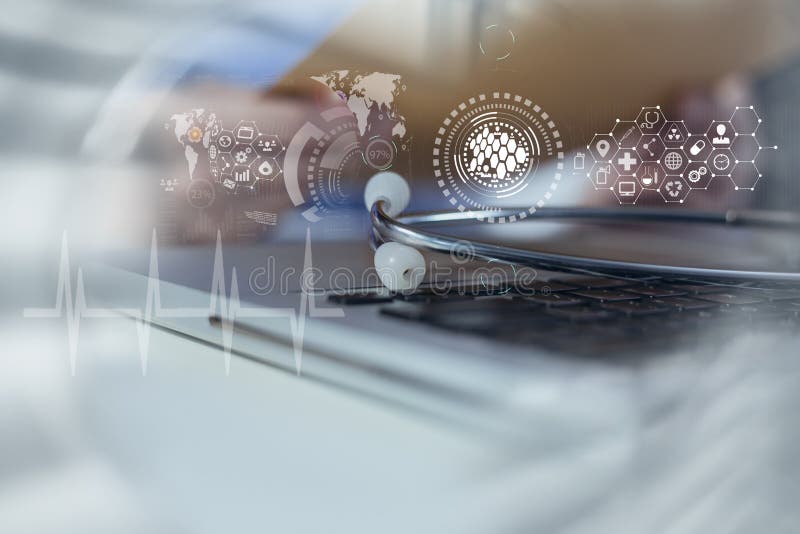 Medical Technology Concept. Doctor Working on Modern Digital Tablet and ...