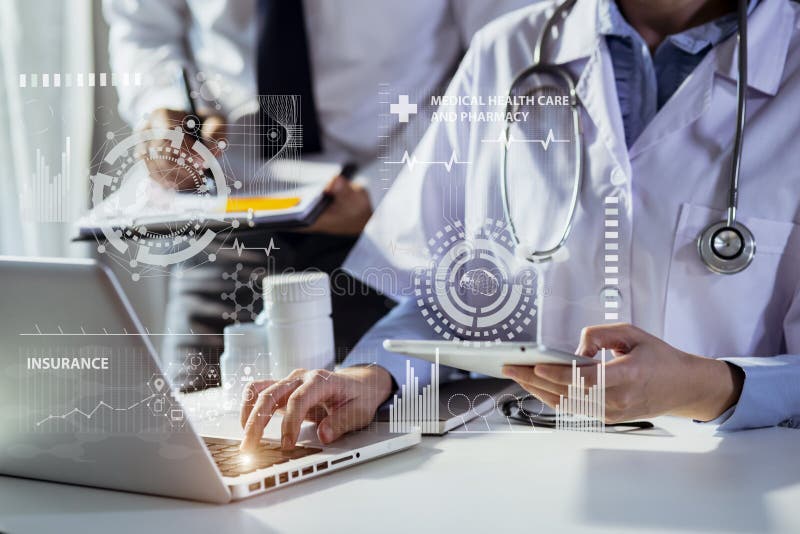 Medical Technology Concept. Doctor Working on Modern Digital Tablet and ...