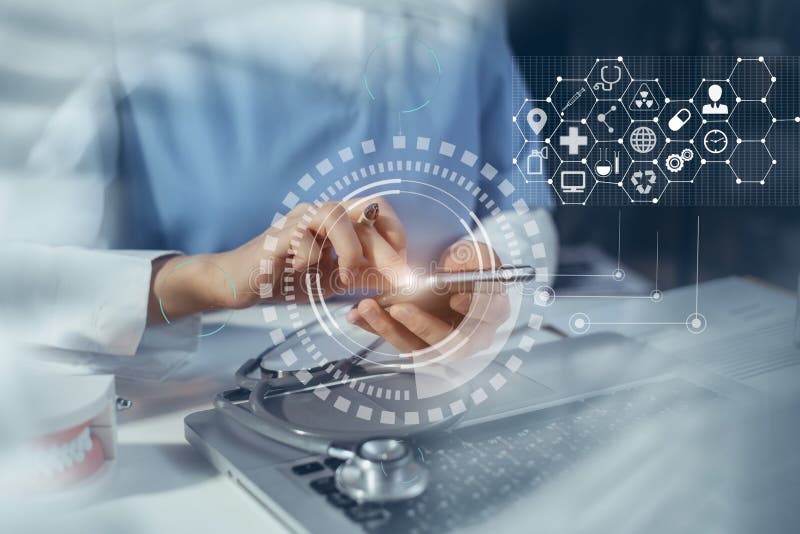 Medical Technology Concept. Doctor Working on Modern Digital Tablet and ...