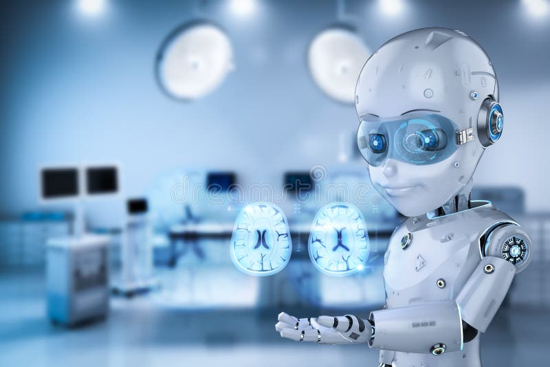 Medical Technology with Cute Robot Analyze X-ray Brain Tomography Stock ...