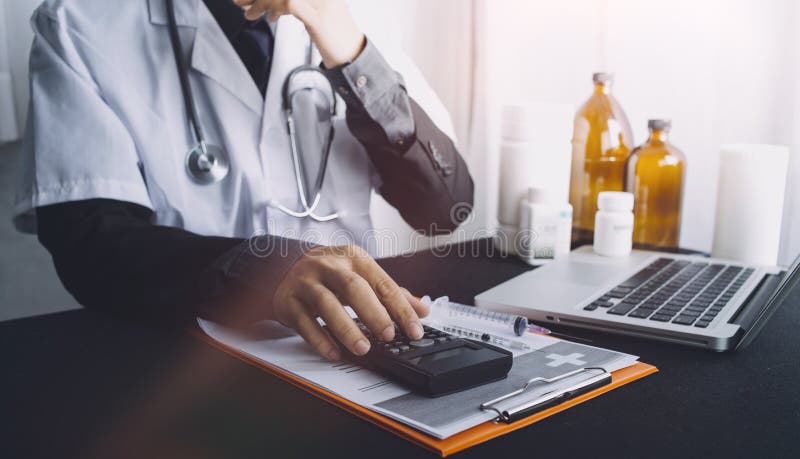 Medical Technology or Medical Network. Doctor Using Digital Tablet with ...