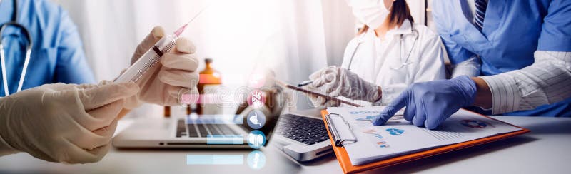 Medical Technology or Medical Network. Doctor Using Digital Tablet with ...