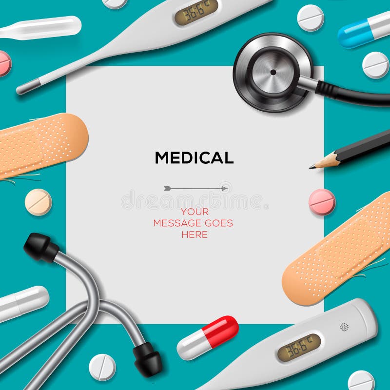 Medical Template and Frame with Medicine Equipment Stock Vector ...