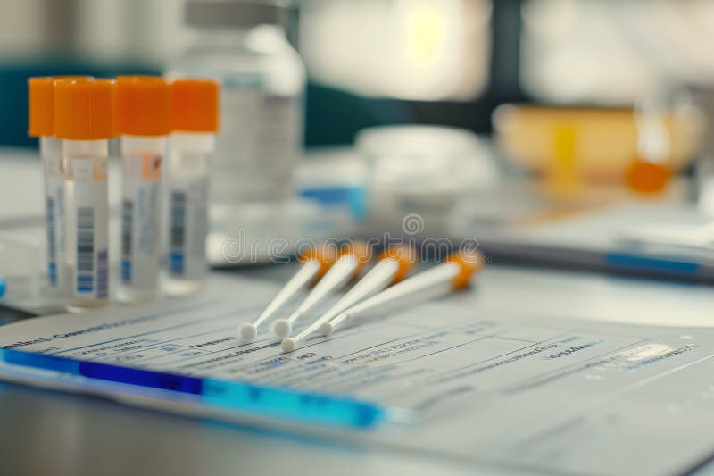 Medical Test Tubes, Reagents and Forms, Meticulously Set for Laboratory ...