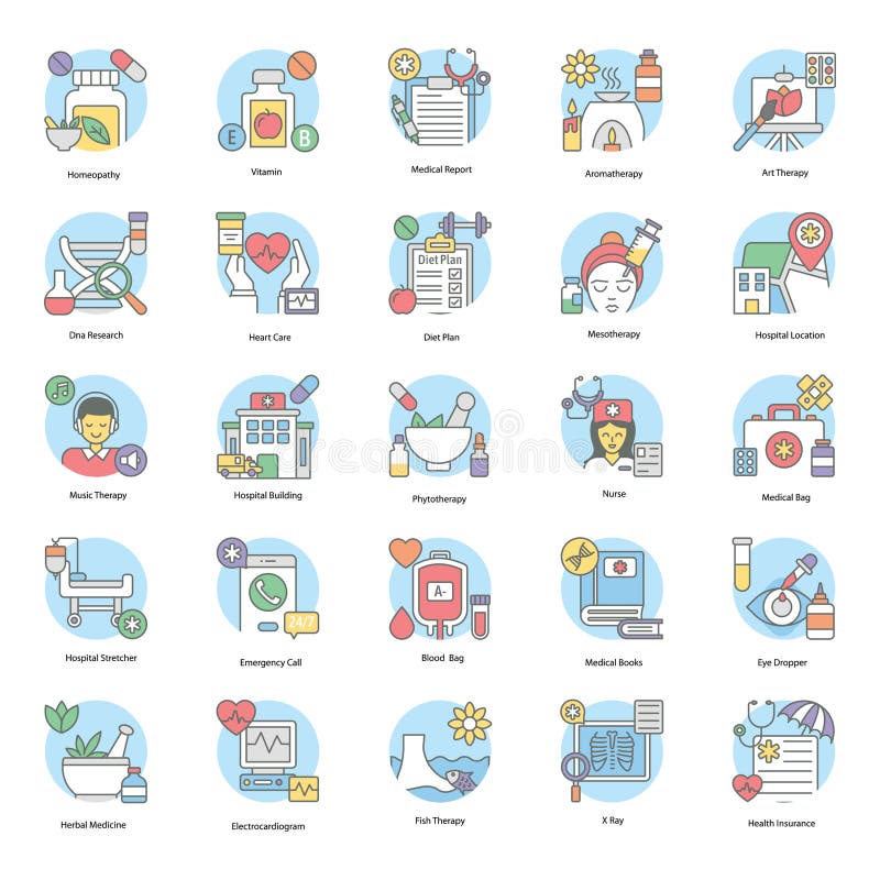 Medical and Therapy Flat Rounded Vectors Pack Stock Vector ...