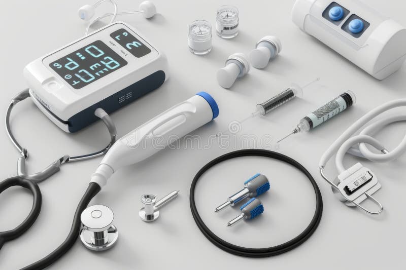 Medical Tools and Equipment Arranged Aesthetically on a Soft Gray ...