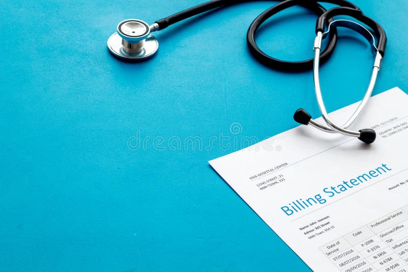 Medical Treatment Bill and Phonendoscope on Blue Background Stock Photo ...