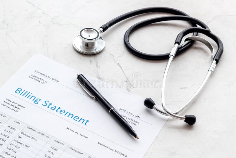 Medical Treatment Bill and Phonendoscope on Blue Background Stock Photo ...