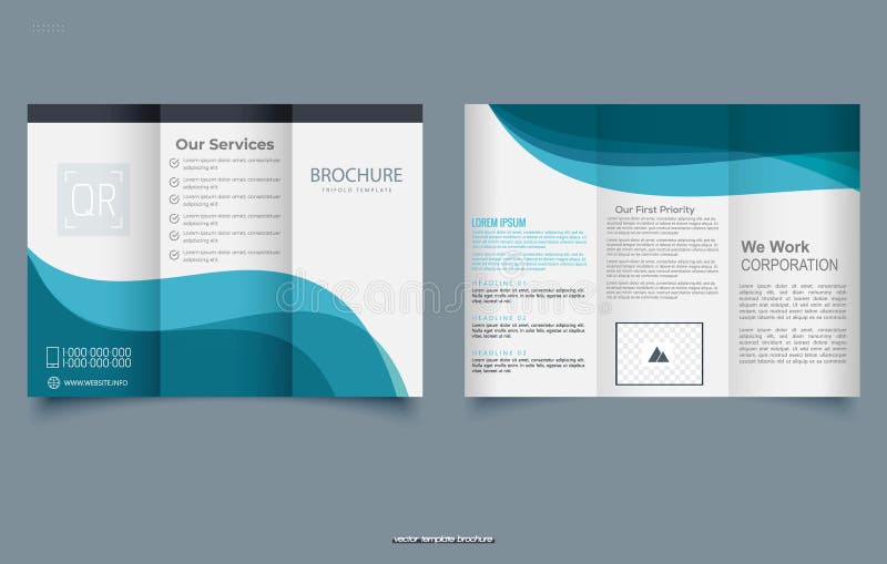 Trifold Brochure with Waves Catalog Vector Template Stock Vector ...