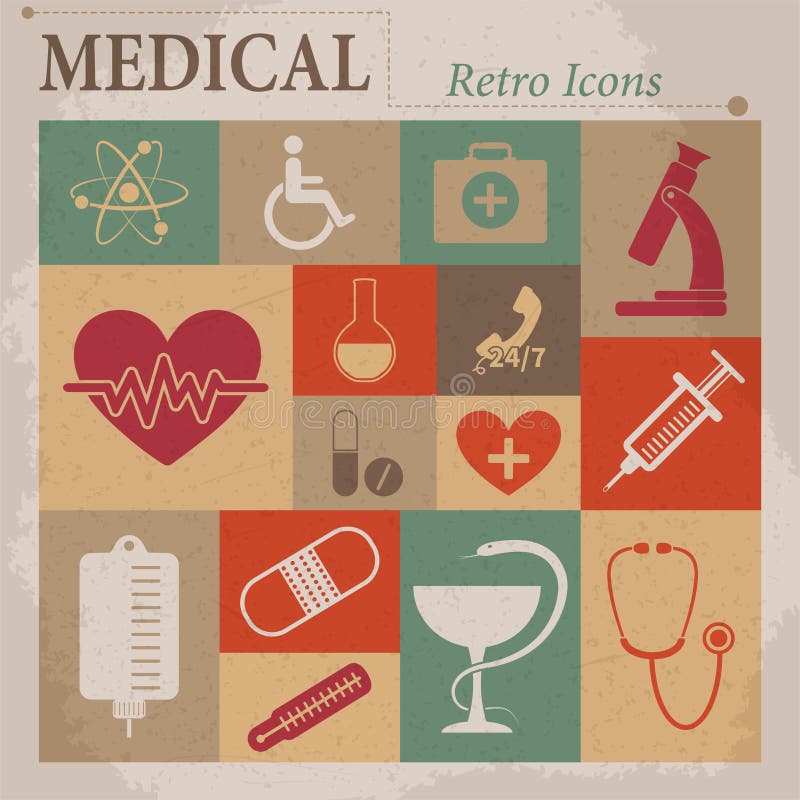Medical Vector Flat Retro Icons Stock Vector - Illustration of hospital ...