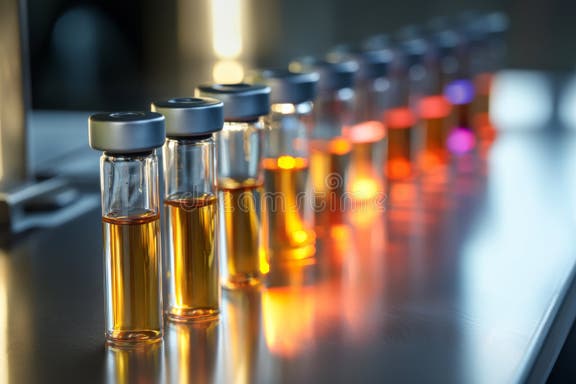 Medical Vials with Reflection on Clean Surface. Stock Illustration ...