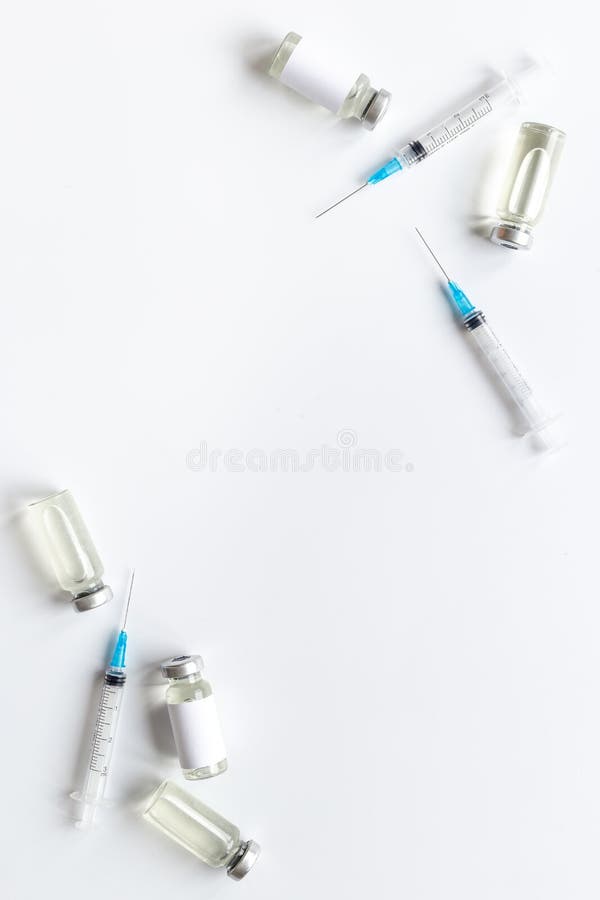 Medical Vials with Vaccine. Top View, Copy Space Stock Image - Image of ...