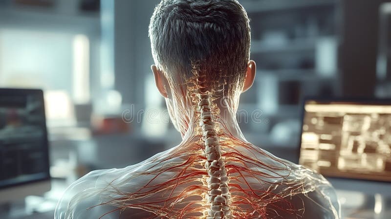 Programmer Working with Visible Nervous System and Spine Stock Image ...