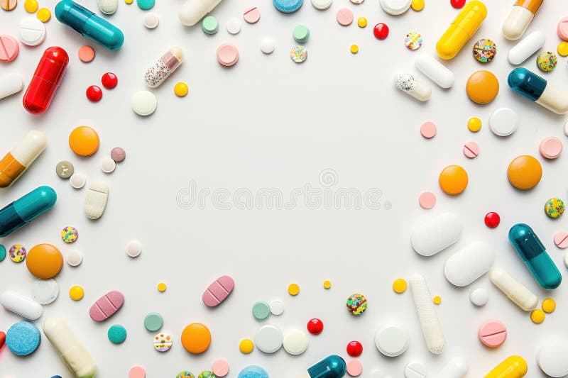 Medical White Blank Background with Colorful Pills and Capsules All ...
