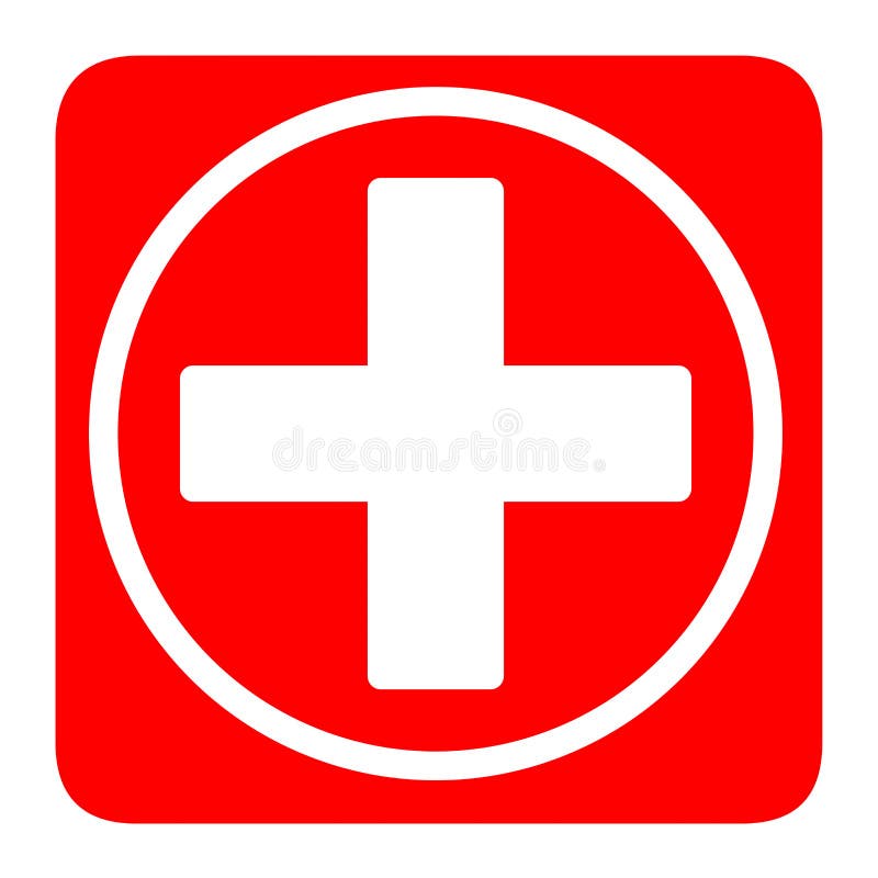 Medical White Cross in a Red Square Stock Illustration - Illustration ...