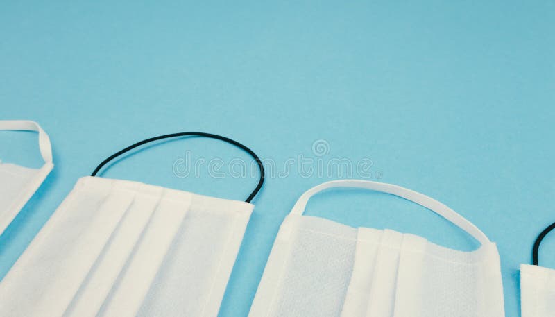 Medical White Masks on Blue Background, Copy Space Stock Image - Image ...