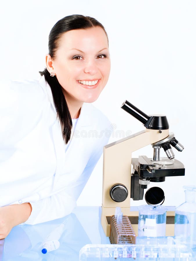 Medical Doctor with Microscope Stock Image - Image of lady, healthcare ...
