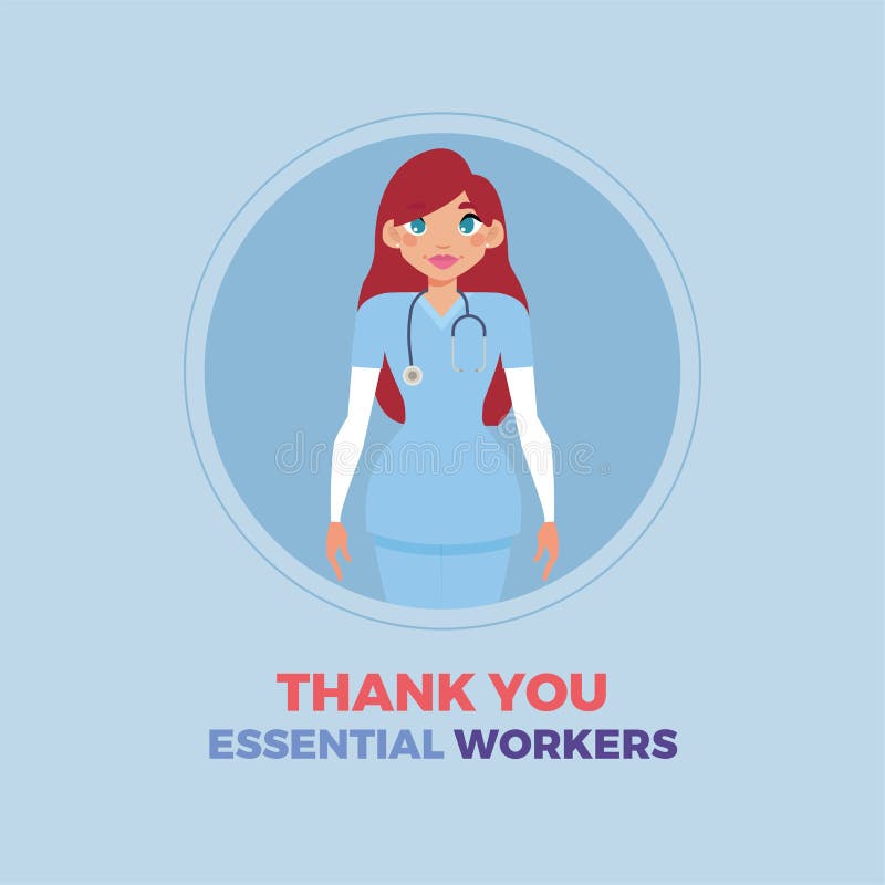 Medical Woman Thanks Essential Workers Stock Illustration ...