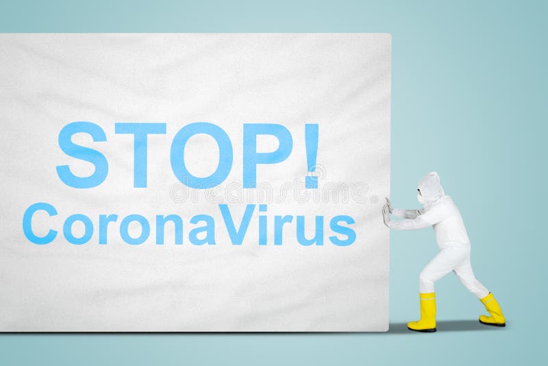 Medical Worker Pushing Stop Coronavirus Text Stock Image - Image of ...