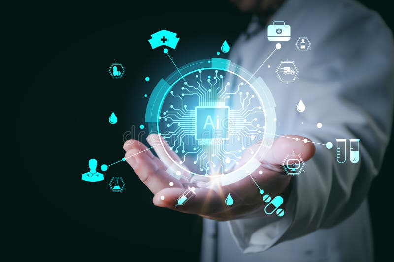 Medical Worker Touch Virtua Medical AI Technology Services Concept.Medical Worker Hold Virtual ...