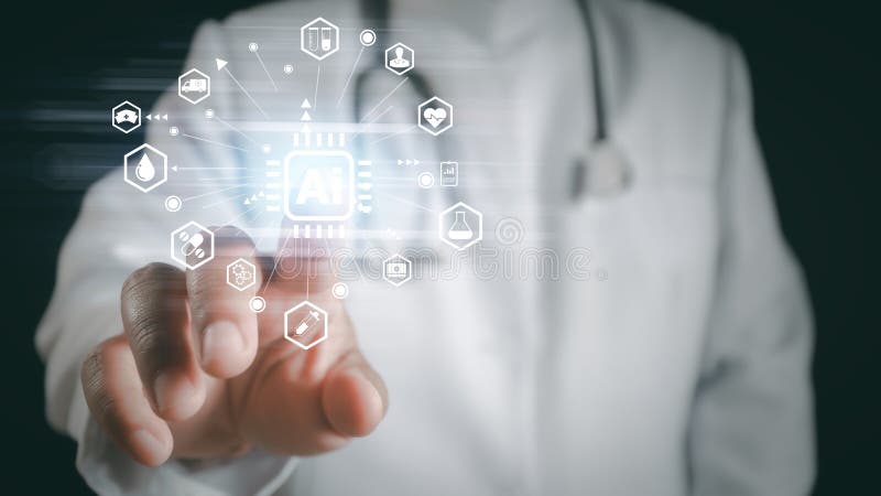 Medical Worker Touch Virtua Medical AI Technology Services Concept ...
