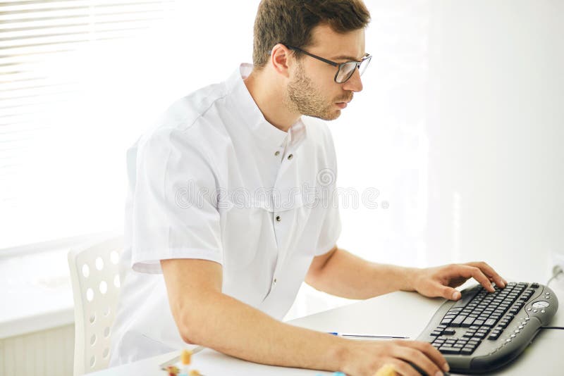 Medical Worker Using the Computer Stock Photo - Image of hands, health ...