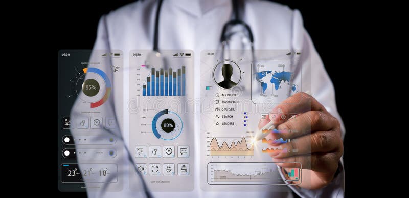 Medical Worker Using Stethoscope on Virtua Medical AI Technology ...