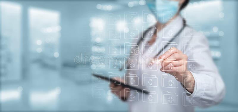 A Medical Worker Works with an Electronic Database Stock Image - Image ...