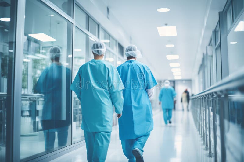 Medical Workers Walk Along a Hospital Corridor. Doctors and Healthcare ... Medical Workers Walk Along a Hospital Corridor. Doctors and Healthcare ...