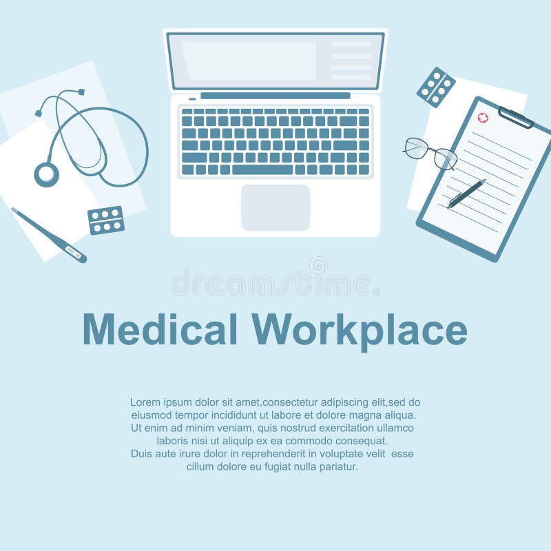Medical Workplace Vector Flat Set Stock Vector - Illustration of ...