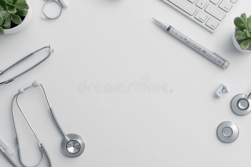 Medical Workspace Stethoscope Plants Stationery Clean Desk Modern ...