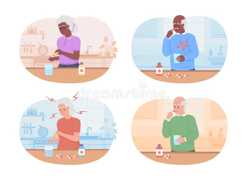 Medication for Elderly Patients 2D Vector Isolated Illustrations Set ...