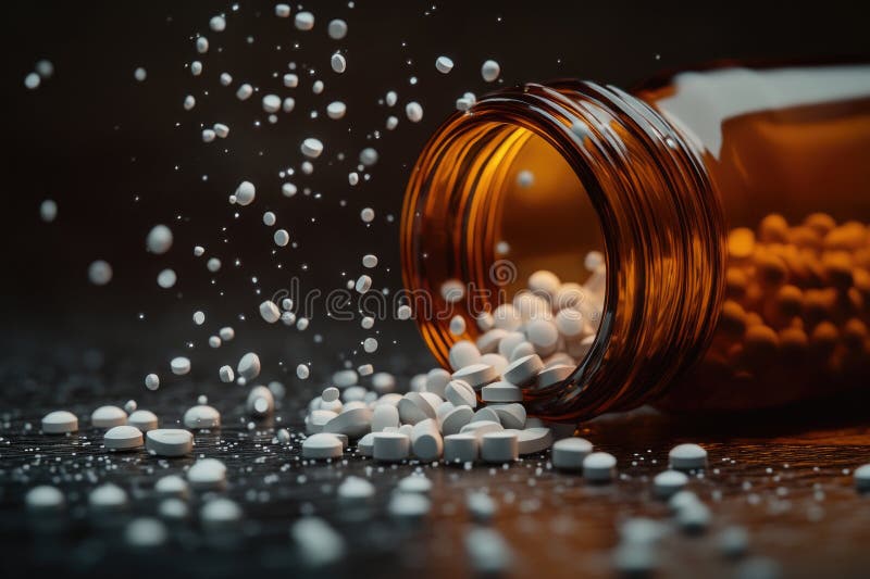 Medication Falling Out of an Open Pill Bottle Stock Image - Image of ...
