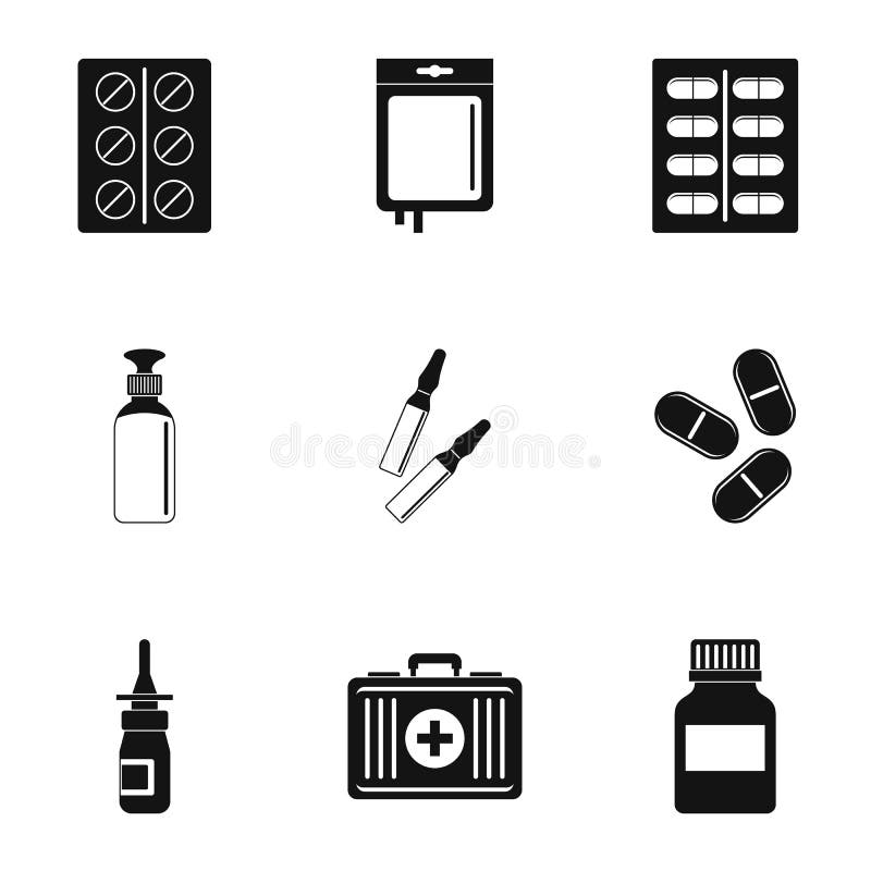 Medication Icon Set, Simple Style Stock Vector - Illustration of ...