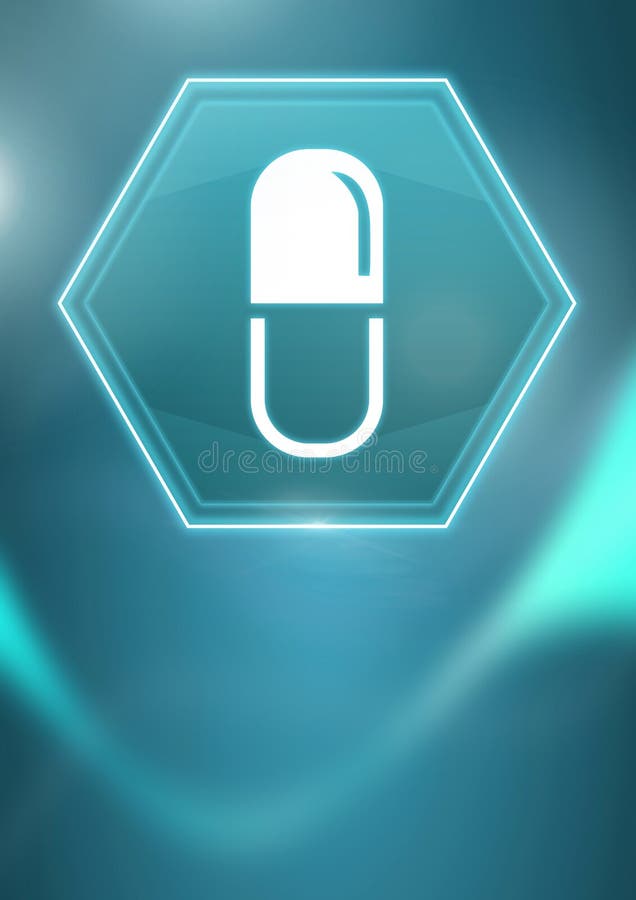 Medication Pill Icon in Hexagon Interface Stock Illustration ...