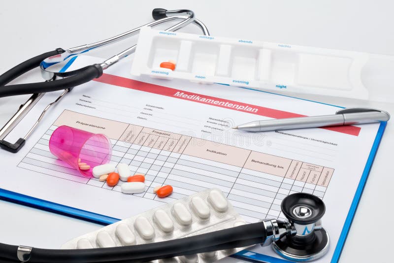 Medication Plan with Tablets and Stethoscope Stock Photo - Image of ...