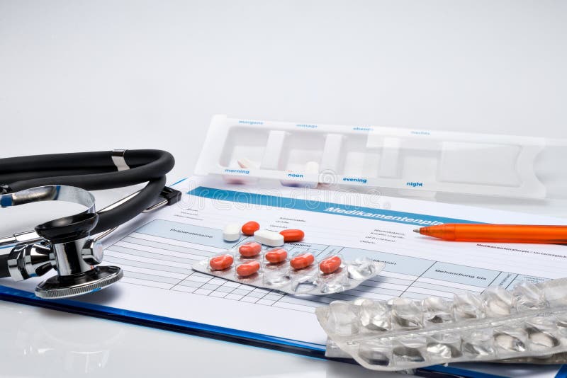 Medication Plan with Tablets and Stethoscope Stock Photo - Image of ...