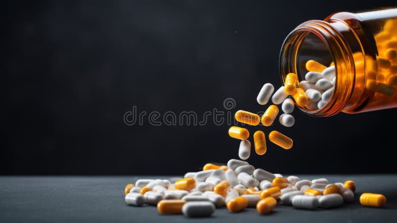 Medication Tablets Spill from Vial Stock Illustration - Illustration of ...
