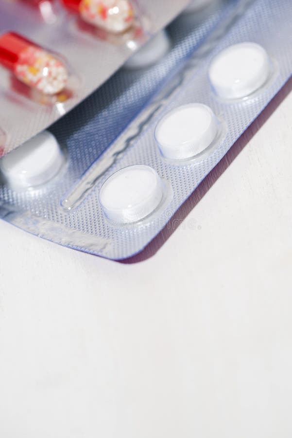 Medications in Tablets and Capsules, Vertical Top View Stock Photo ...